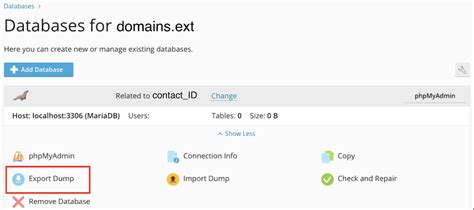 how to export your database faq metaregistrar
