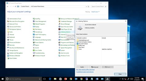 Indexing Options Control Panel
