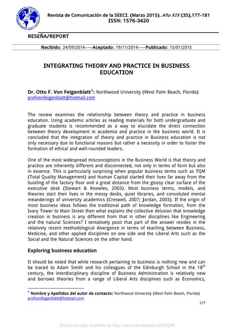 pdf integrating theory and practice in business education