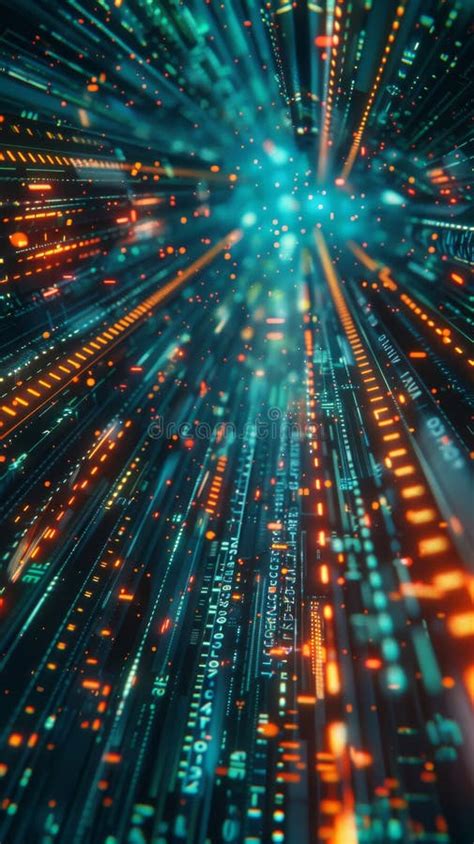 Digital Data Stream With Neon Lights Technological Concept Stock Image