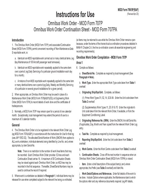 Fillable Online Instructions For Use Mod Form 707p And Mod Form 707pa Fax Email Print Pdffiller