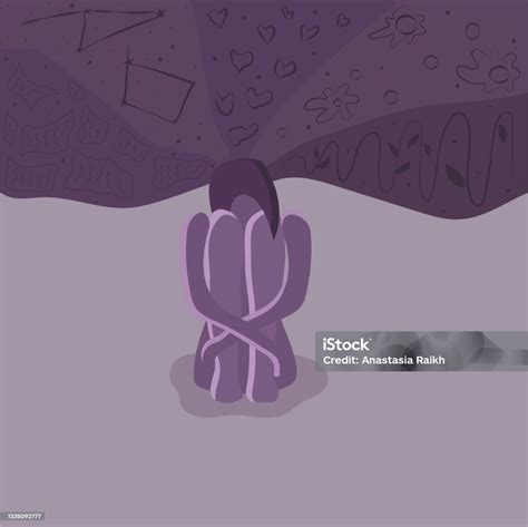 우울증에 있는 사람의 개념 심리적 문제 공황 발작 스트레스 두려움과 고통 벡터는 플랫 스타일로 만들어집니다 정신 장애가 있는 사람 전문 일러스트레이션을 위해 무서움에 대한