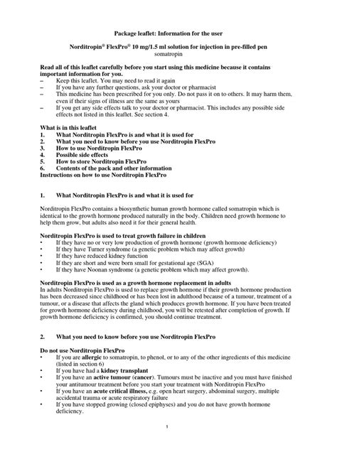 Norditropin Flexpro 10 Mg Package Leaflet Pdf Dose Biochemistry Chemistry