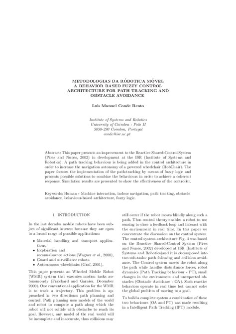 Pdf A Behavior Based Fuzzy Control Architecture For Path Tracking And Obstacle Avoidance