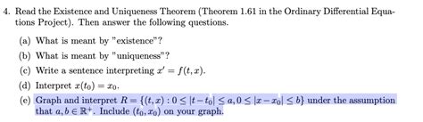 solved 4 read the existence and uniqueness theorem theorem