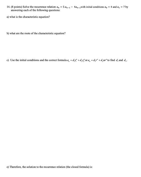 Solved 14 8 Points Solve The Recurrence Relation