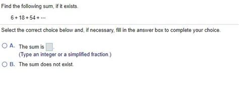 Solved Find The Following Sum If It Exists Chegg Com