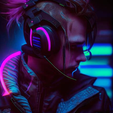 실존인물이 아닌 허구의 인물 공상과학 사이버펑크 남자의 초상 프리미엄 사진