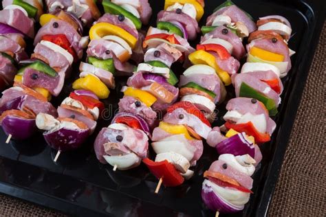 Raw Pork Skewers Stock Image Image Of Barbecue Meal 69425205