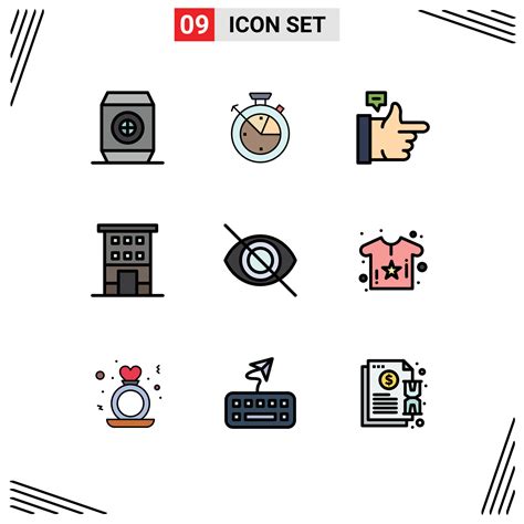 Pack Of Creative Filledline Flat Colors Of Hide Disable Like Shops House Editable Vector