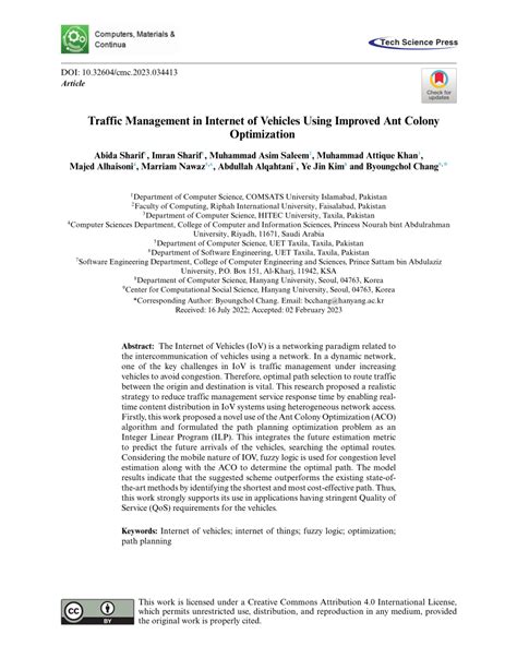 Pdf Traffic Management In Internet Of Vehicles Using Improved Ant Colony Optimization
