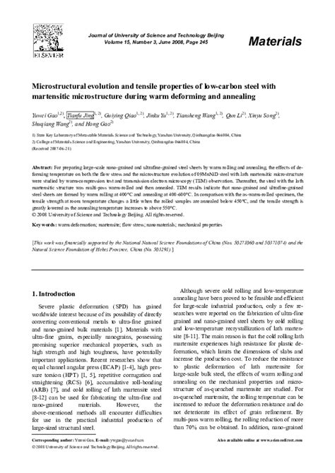 Pdf Microstructural Evolution And Tensile Properties Of Low Carbon Steel With Martensitic