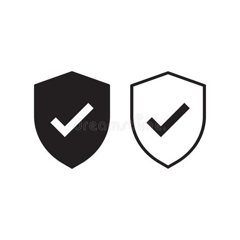 Shield Check Mark Icon Set Protection Approve Sign Stock Vector Illustration Of Sketch