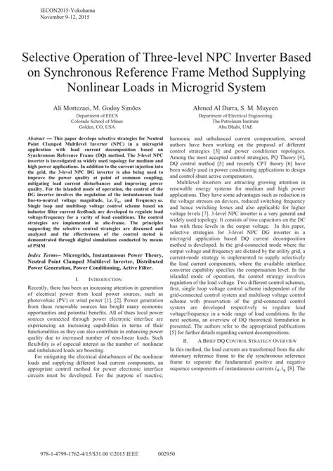 PDF Selective Operation Of Three Level NPC Inverter Based On Synchronous Reference Frame