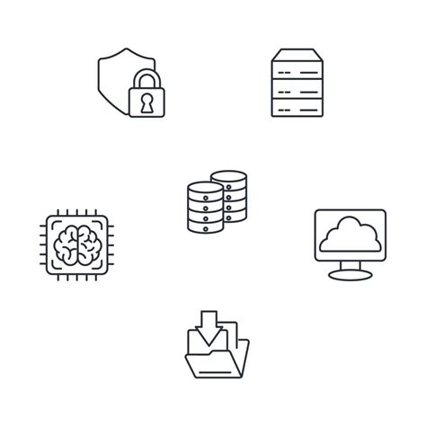 Data Center Cloud Computer Connection Hosting Server Database Icons Set