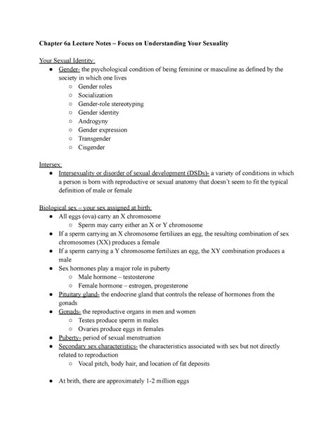 Hlth Ch 6a Lecture Notes Chapter 6a Lecture Notes Focus On Understanding Your Sexuality