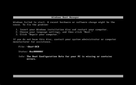 The Boot Configuration Data For Your Pc Is Missing Or Contains Errors