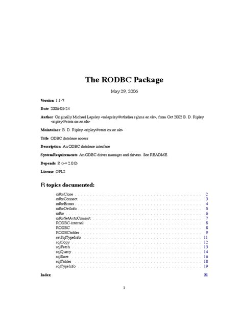 The Rodbc Package R Topics Documented Pdf Databases Sql