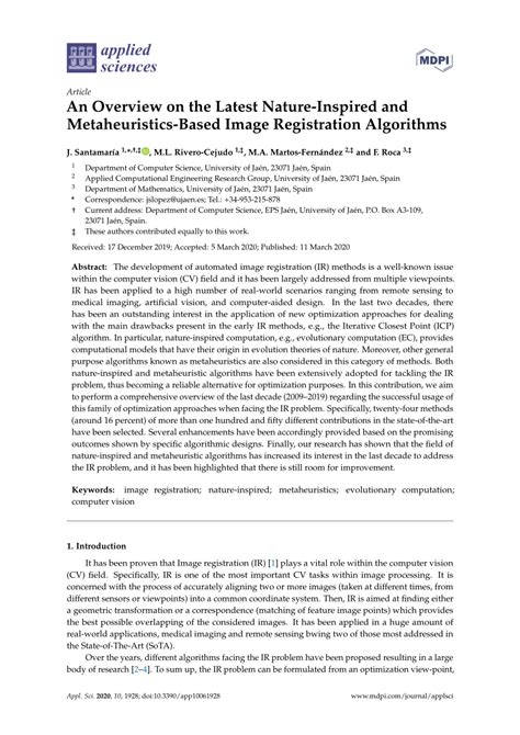 PDF An Overview On The Latest Nature Inspired And Metaheuristics Based Image Registration