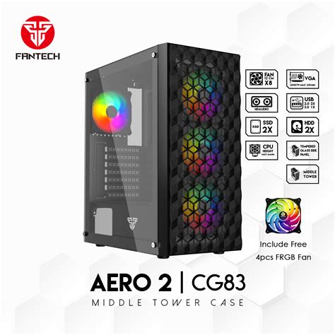 Fantech Aero 2 Cg83 Rgb Pc Case Tempered Glass Atx Micro Atx Mini Itx Support 4 Free Frgb Fan