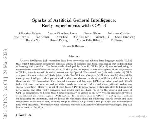 近期微软重大论文 《通用人工智能的火花：gpt 4的早期实验》人工通用智能的火花gpt 4的早期实验 Csdn博客