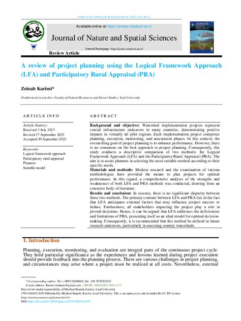 Pdf A Review Of Project Planning Using The Logical Framework Approach Lfa And Participatory