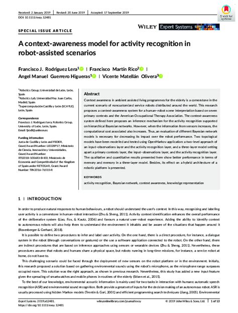 Pdf A Context‐awareness Model For Activity Recognition In Robot‐assisted Scenarios