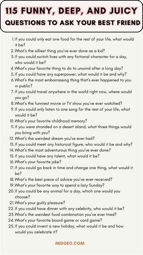 115 Funny, Deep, and Juicy Questions to Ask Your Best Friend en 2024 | Conseils d'écriture, Conseil
