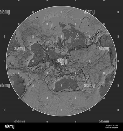 Amur Tectonic Plate On The Bilevel Elevation Map In The Lagrange Oblique Projection Centered