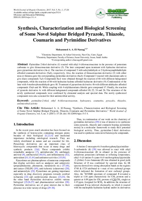 Pdf Synthesis Characterization And Biological Screening Of Some