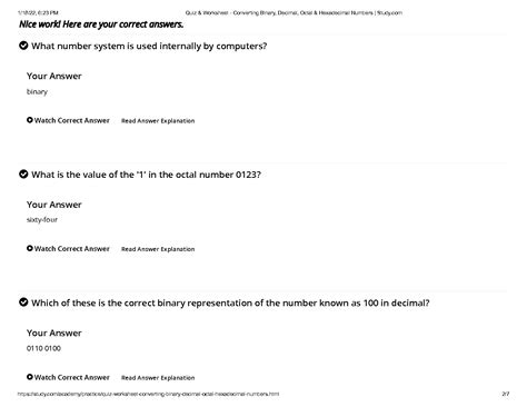 Solution Quiz Worksheet Converting Binary Decimal Octal Hexadecimal