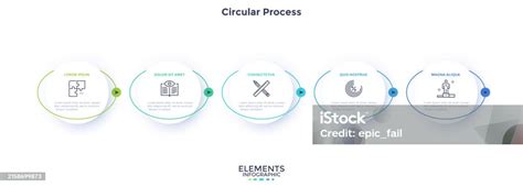 5개의 흰색 원형 종이 요소가 가로 행에 배치되고 화살표로 연결된 진행률 표시줄입니다 5단계 비즈니스 프로세스의 개념 간단한 인포 그래픽 디자인 템플릿입니다 평면 벡터