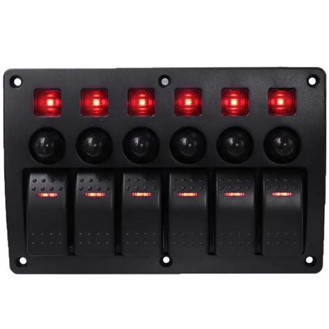 Geloo 6 Gang Rocker Switch Panel 12V 24V Circuit Breaker Aluminum Switch Panel Universal Car