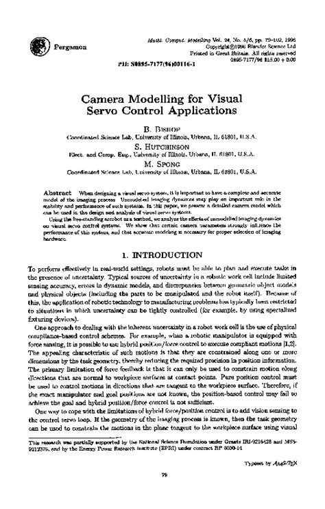 pdf camera modelling for visual servo control applications