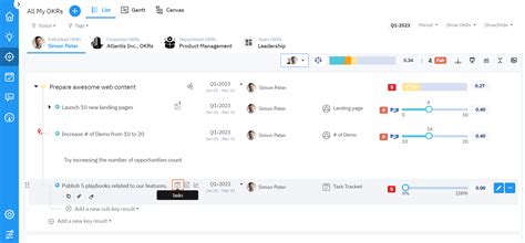 how to display the completed task percentage in task tracked key result