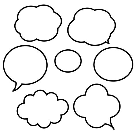 Seven Blank Speech Bubbles Of Different Shapes And Sizes For Adding Text Or Conversation