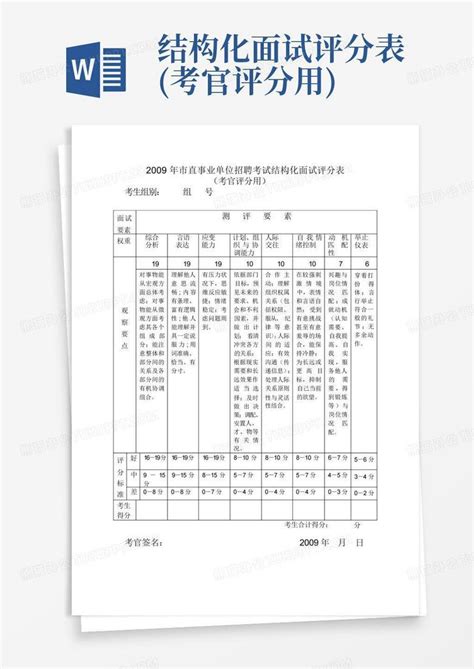 结构化面试评分表 考官评分用 Word模板下载 编号lynkekrk 熊猫办公