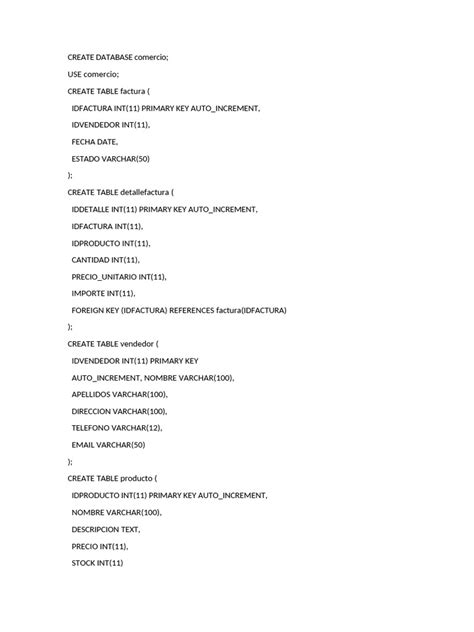 Create Database Comercio Pdf