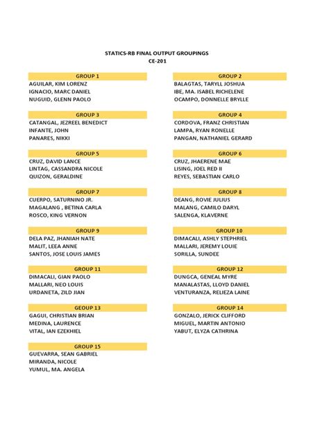 Statics Rb Final Output Groupings Ce 201 Pdf