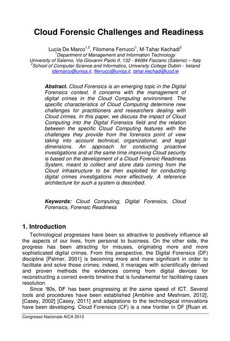 Pdf Cloud Forensics Challenges And Readiness