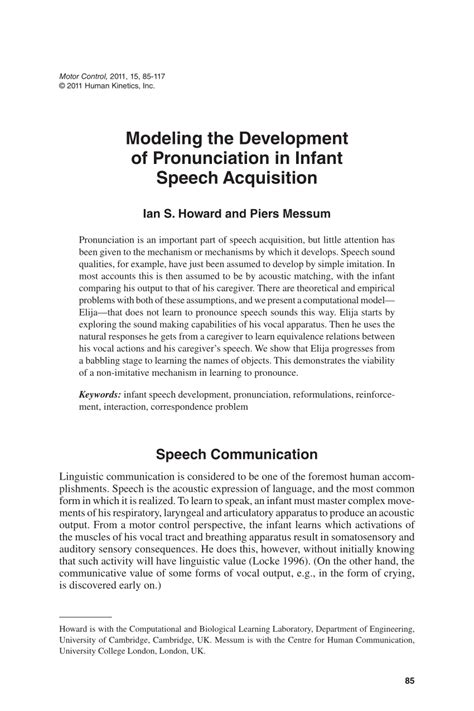 Pdf Modeling The Development Of Pronunciation In Infant Speech Acquisition