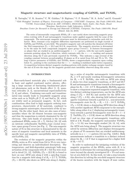 Pdf Magnetic Structure And Magnetoelastic Coupling Of Gdnisi3 And Tbnisi3
