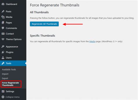 Image Sizes Regenerate Thumbnails Pinhole WordPress Theme Documentation Meks