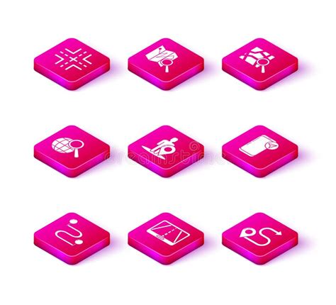 Set Route Location Infographic Of City Map Navigation Magnifying Glass With Globe Map Marker