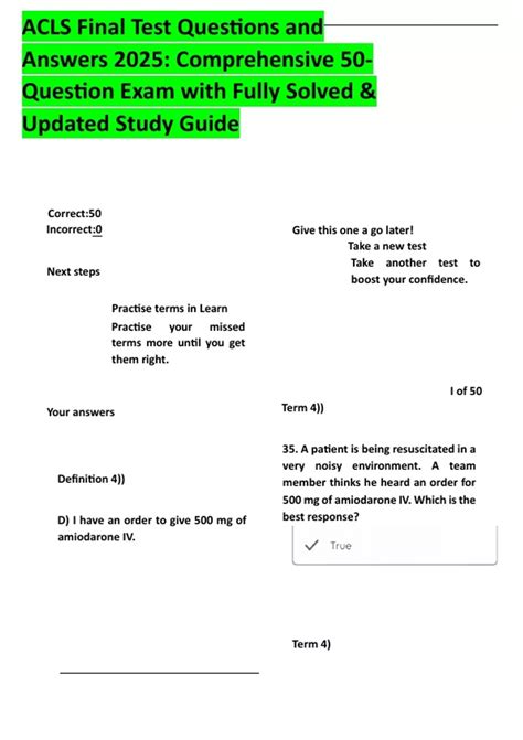 Acls Final Test Questions And Answers 2025 Comprehensive 50 Question Exam With Fully Solved