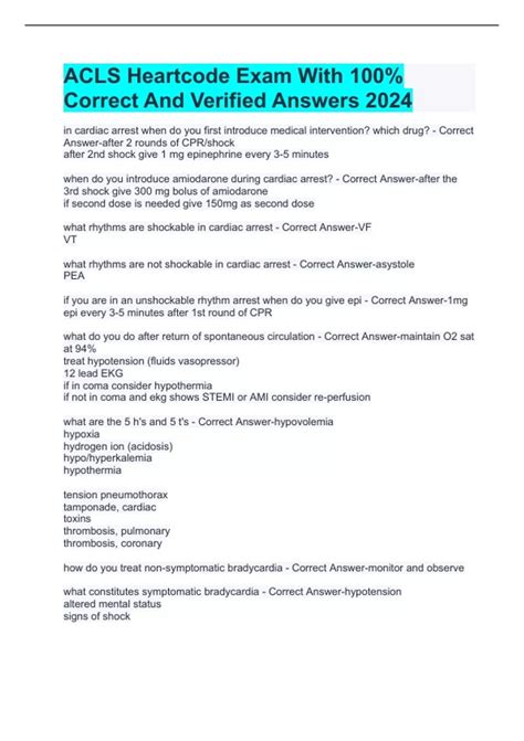 ACLS Heartcode Exam With 100 Correct And Verified Answers 2024 ACLS Heartcode Stuvia US