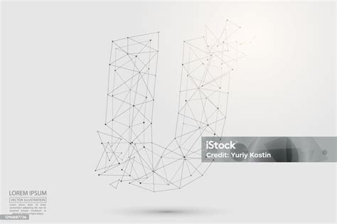 영어 문자의 추상적 인 글꼴의 파괴는 삼각형 선 점 및 연결로 구성됩니다 벡터 일러스트 Eps 10 0명에 대한 스톡 벡터 아트