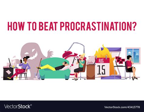 Procrastination Poster Template With People Vector Image