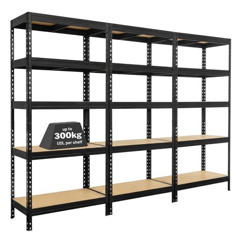 3x Storalex Msr Heavy Duty Shelving Unit 1800mm High Up To 300kg Black
