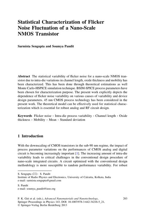 Pdf Statistical Characterization Of Flicker Noise Fluctuation Of A